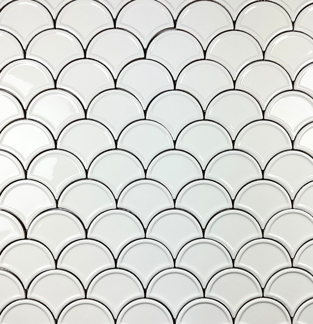 Fish Scale 4"x4" Porcelain Mosaic Wall Tile,White - Contemporary ...