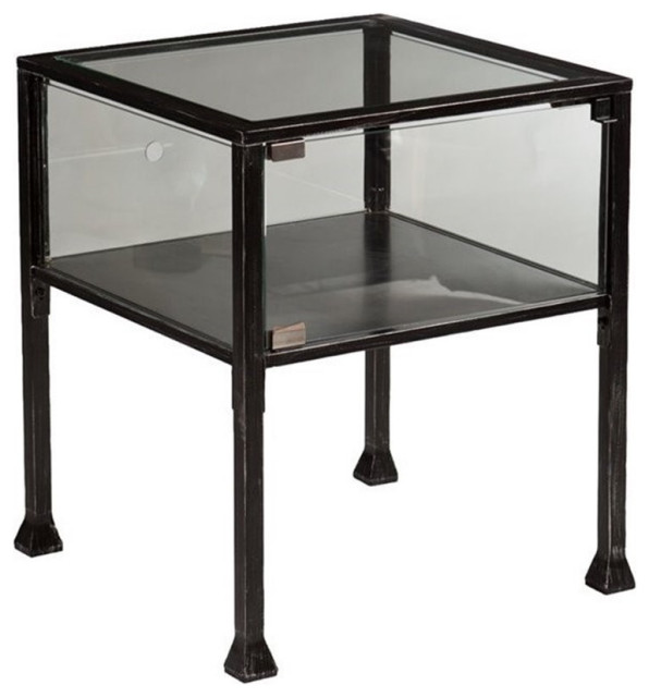 Home Square Glass Display End Table in Black - Set of 2 - Transitional ...