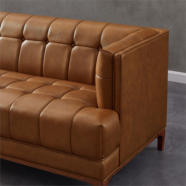 Kenora Mid-Century Furniture Style Upholstered Leather Couch in Cognac ...
