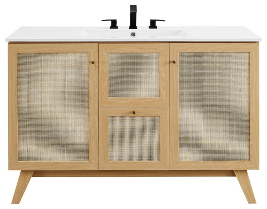 Modway Soma 48" Single Sink Modern Wood Bathroom Vanity in Oak and White - Tropical - Bathroom ...