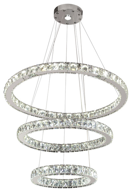 Triple Round Ring LED Clear Crystal Light Fixture, Chrome Frame ...