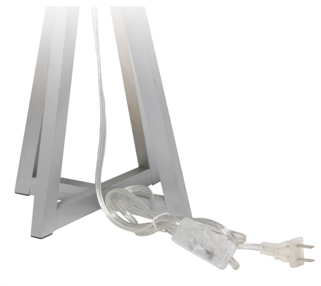 Interlocked Triangular Gray Wood Table Lamp with White Fabric Shade ...