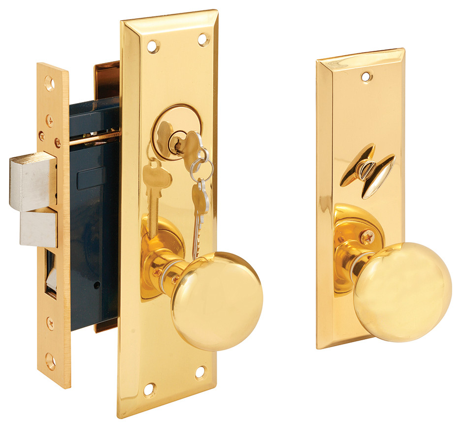 Mortise Lock Set, Brass, Right Hand, 2-1/2" Backset, Surface Mounted ...