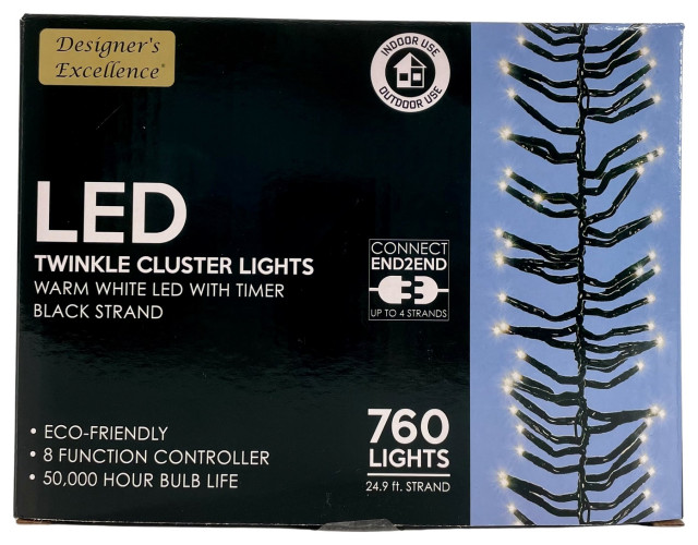 Direct Export LED Cluster Lights 24.9' Warm White With Black Strand End ...