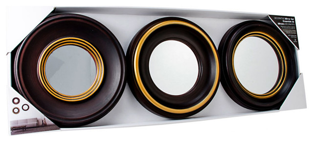 3-Piece Black and Gold Round Wall Mirror - Traditional - Wall Mirrors ...