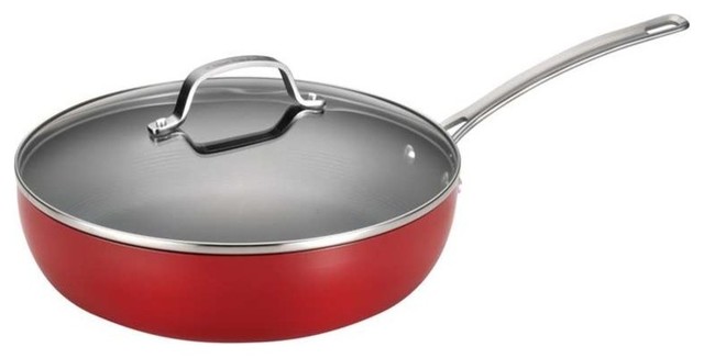 Circulon Genesis Aluminum Nonstick 12" Covered Deep Skillet, Red ...