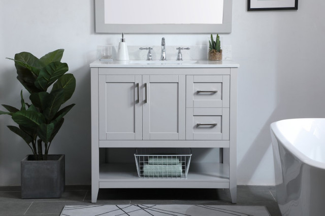 Archie Single Bathroom Vanity With Backsplash, 36" - Transitional ...