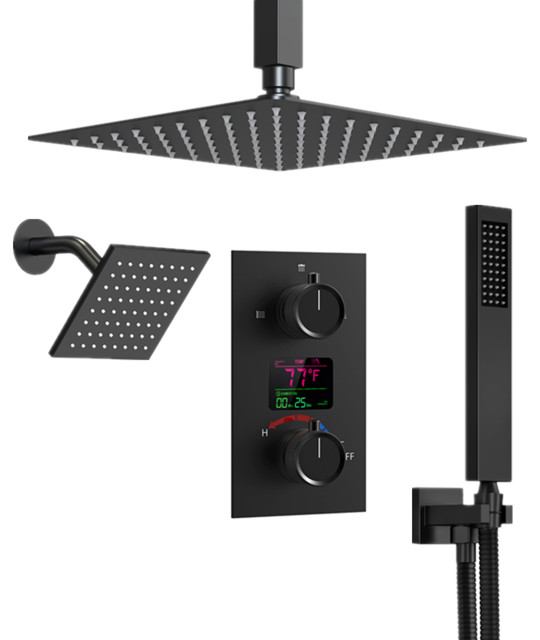 Dual Shower Heads 12"Rain Display Shower System with 3 Way Anti-Scald ...