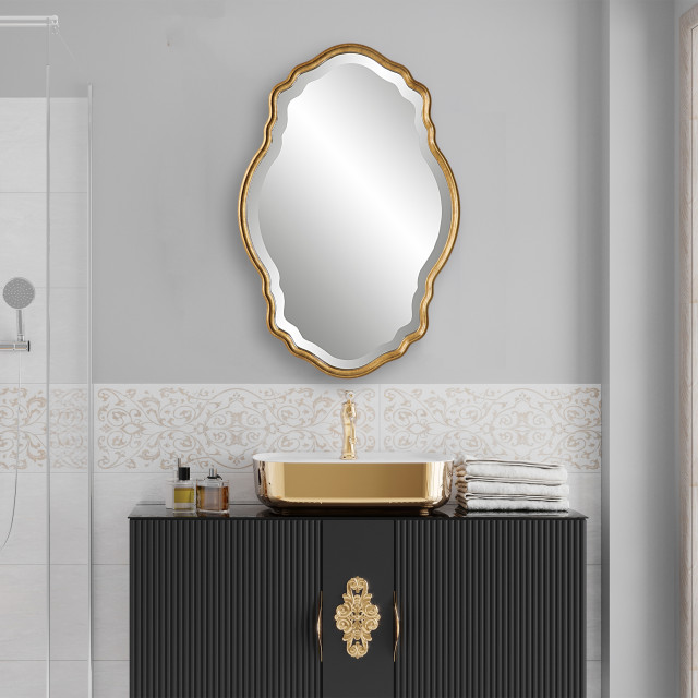 33" Farmhouse Gold Ornate Mirror - Contemporary - Bathroom Mirrors - by ...