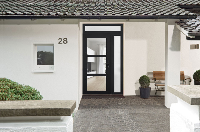 Exterior Prehung Door Clear Glass See-through Manux 8555 Matte Black ...