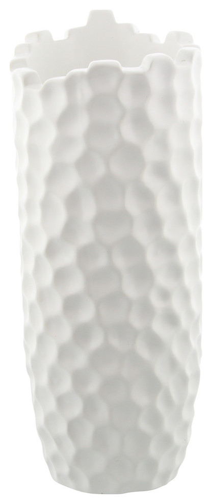 Contemporary White Porcelain Ceramic Vase 74692, 6" x 6" x 14 ...