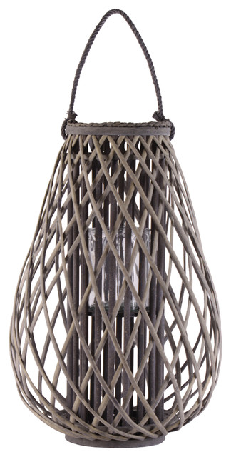 Bamboo Round Bellied Lantern With Braided Rope Lip and Handle, Extra ...