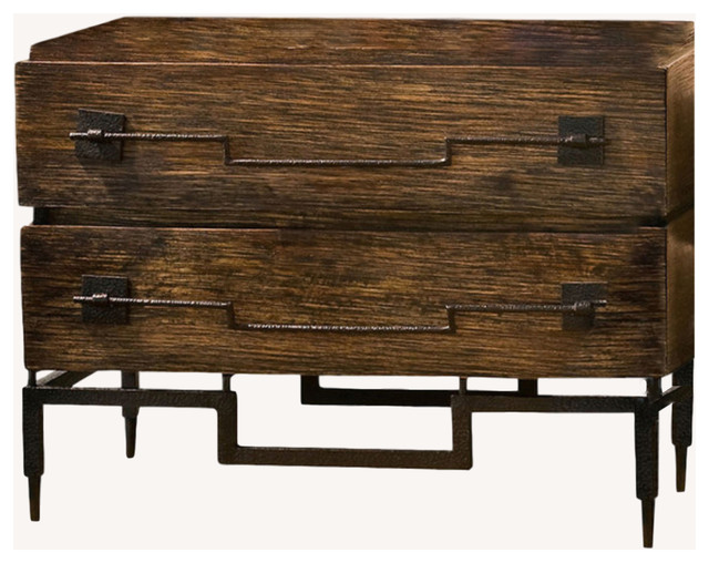 Solid Wood Dark Brown Wood Black Iron Accent Chest, Mid Century 2 ...