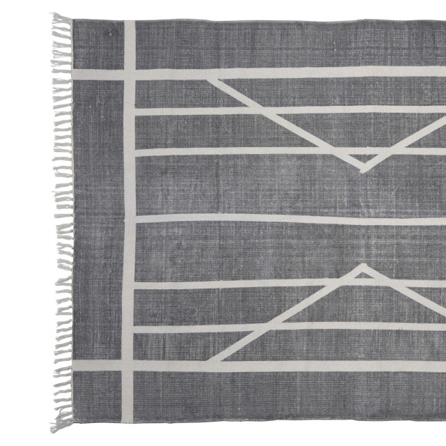 4 X 6 Feet Fabric Rug with Fringes and Centerpoint Stripes, Gray and ...