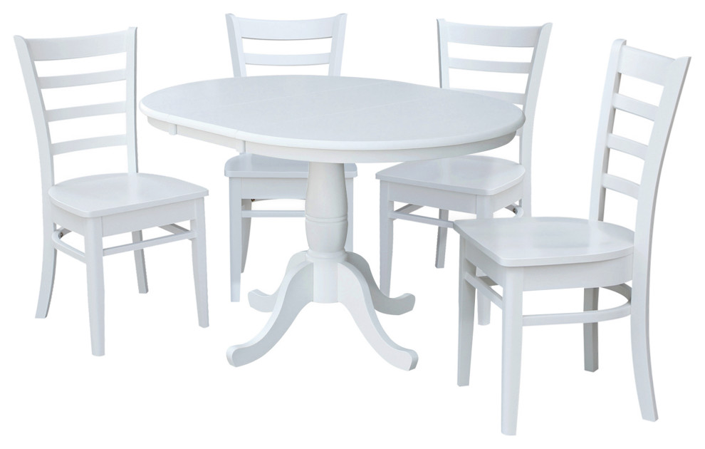 36" Round Extension Dining Table With Emily Chairs - Transitional ...
