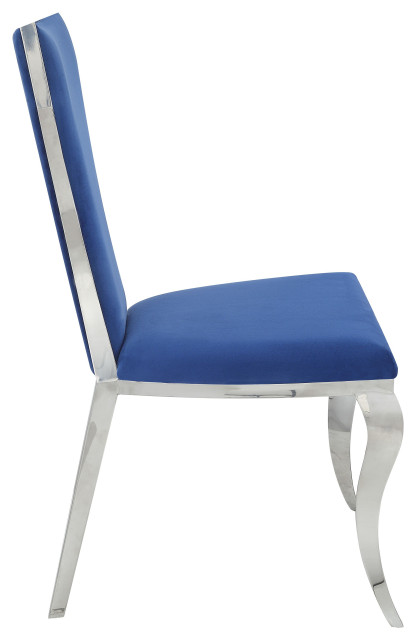 ACME Azriel Side Chair(Set-2) in Blue Velvet & Mirroed Silver Finish ...