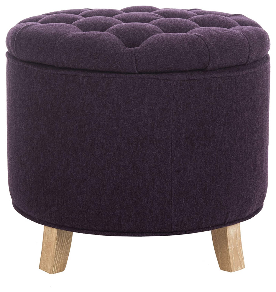 Transitional Storage Ottoman Round Design With Button Tufted Quilted