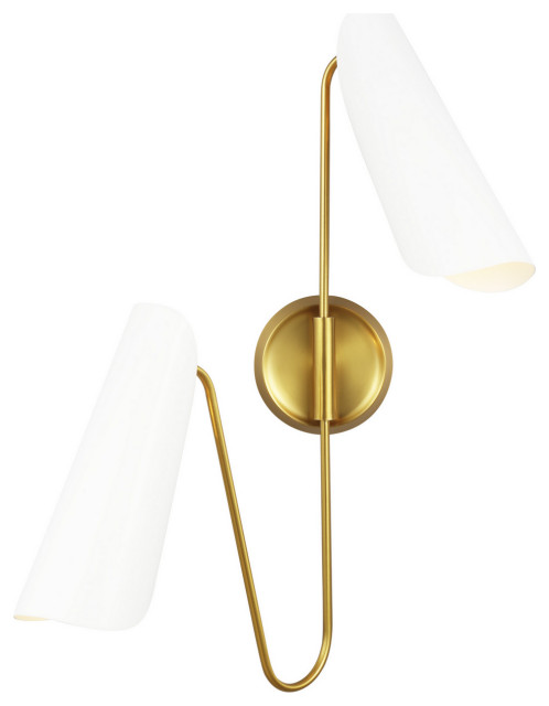 Tresa Two Light Wall Sconce in Matte White and Burnished Brass ...