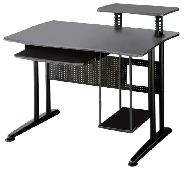 Spacious Wooden Computer Desk with Keyboard Tray, Black - Contemporary ...