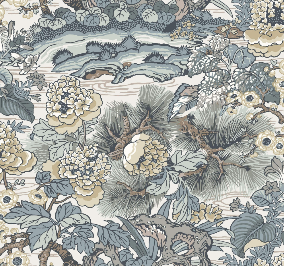 York Wallcoverings CY1543 Dynasty Floral Branch Wallpaper Blue / Gray ...