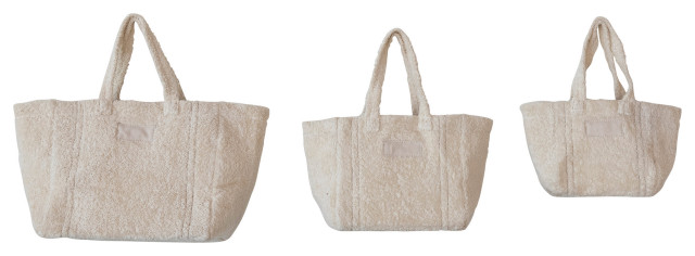 Cotton Terry Tote Bags With Handles, Natural, Set of 3 - Transitional ...