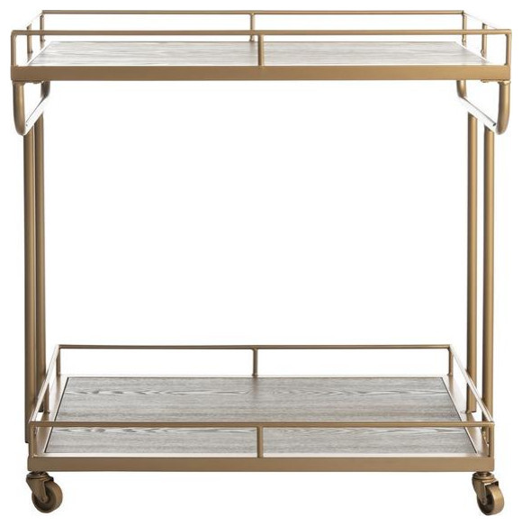 Archie 2 Tier Rectangle Bar Cart, Rustic Oak/Gold - Contemporary - Bar ...