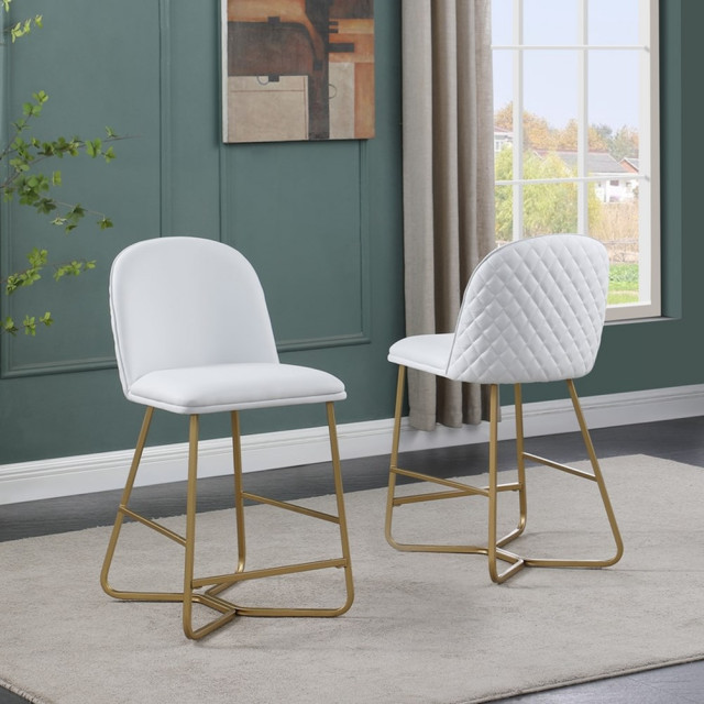 Quilted Back Counterheight Chairs 24" Set of 2 in White Faux Leather ...