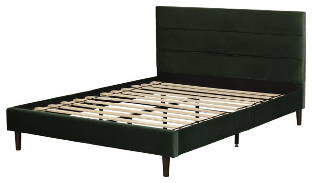 Maliza Upholstered Complete Platform Bed, Green - Midcentury - Platform ...
