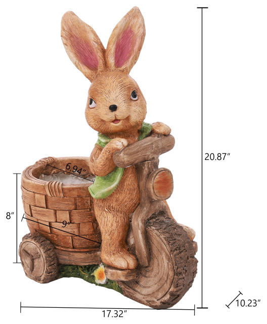 Brown Bunny Rabbit on a Bicycle MgO Planter - Eclectic - Outdoor Pots ...