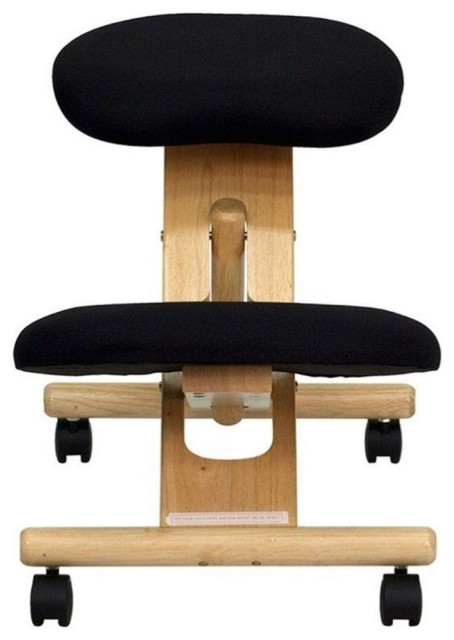Flash Furniture Mobile Wooden Ergonomic Kneeling Office Chair in Black ...