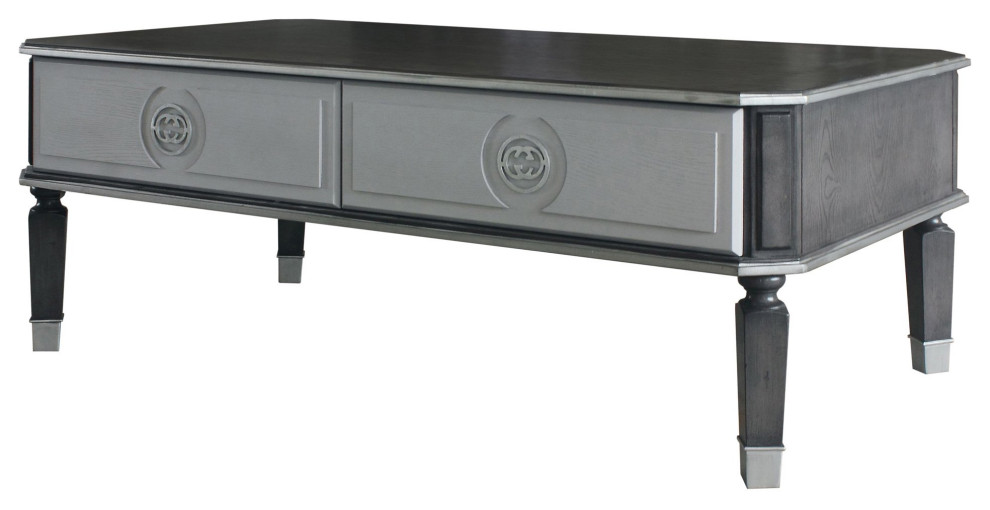 Unique Coffee Table, Rectangular Design With Silver Trim Accent and 2 ...
