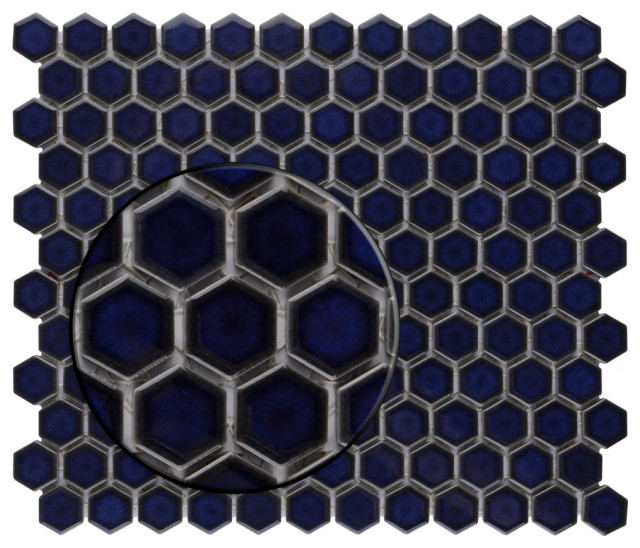 Tribeca Hex Glossy Cobalt Blue Floor and Wall Mosaic Tile, Sample ...