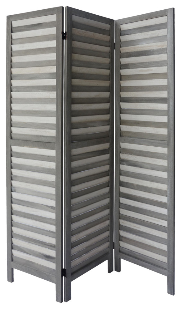 3 Panel Foldable Wooden Divider Privacy Screen With Shutter Design ...
