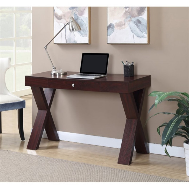 Convenience Concepts Newport Desk with Drawer in Mahogany Wood Finish ...