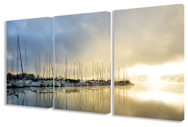 "Sail Boats On The Dock Triptych" Stretched Canvas Wall Art Set, 3pcs ...
