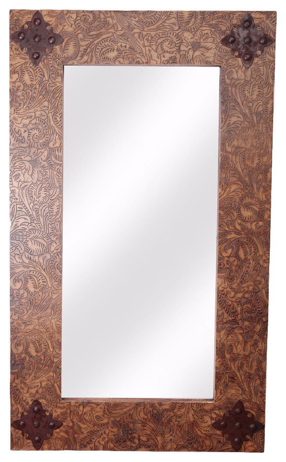 Rustic Ranch Tooled Leather Rustic Mirror - Wall Mirrors - by Mexican ...