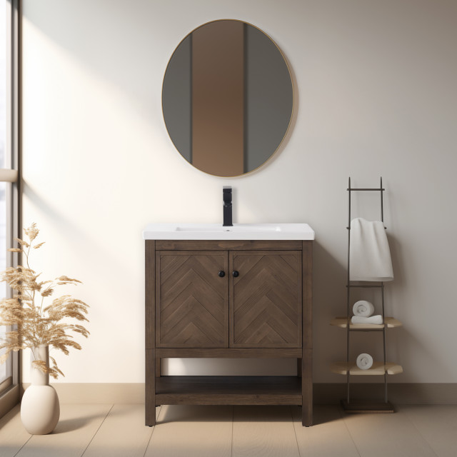 Landon Modern Herringbone Bathroom Vanity, 30", White Top ...