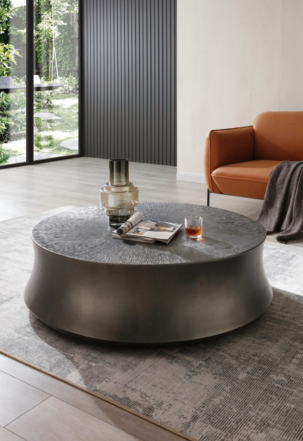Modrest Airdrie Modern Antique Grey Large Round Coffee Table ...