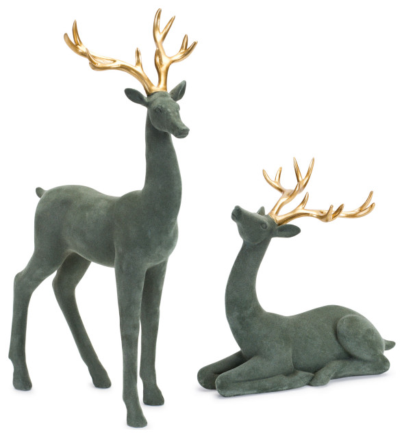 Flocked Deer, 2-Piece Set - Rustic - Holiday Accents And Figurines - by ...