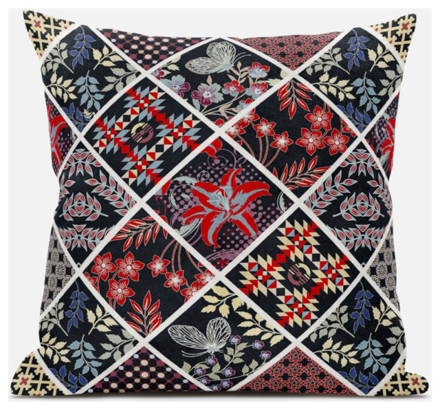 20 Black Red Patch Suede Zippered Throw Pillow - Contemporary ...