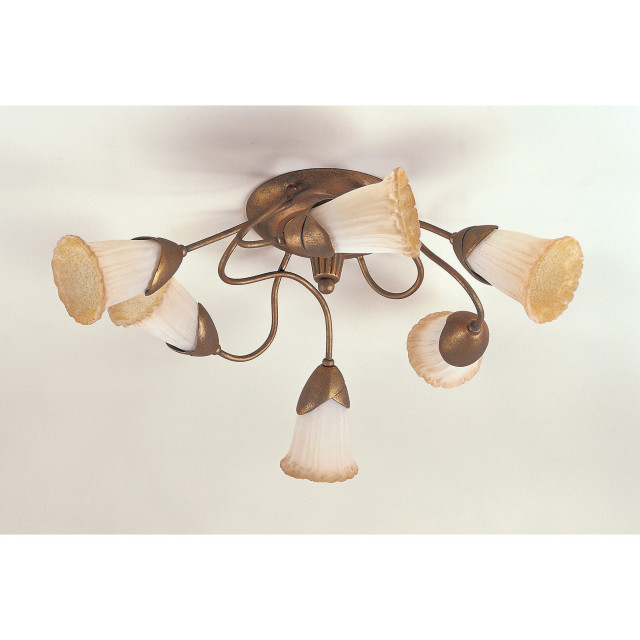 ELK LIGHTING 3086/6 Rustic Gold Flush Mountsculptured Ecru ...