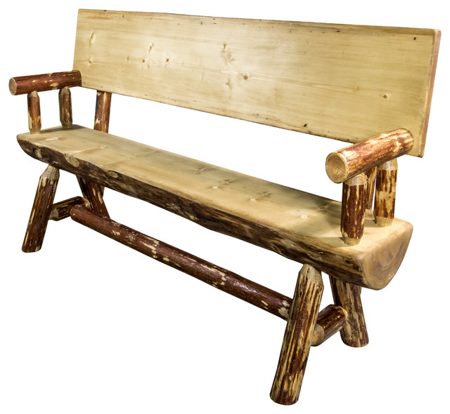 Glacier Country Half Log Bench with Back & Arms, 5 ft. - Rustic ...