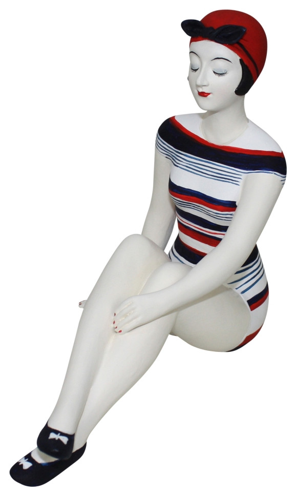 Retro Bathing Beauty Figurine Swim Suit Beach Ball Red White Blue ...