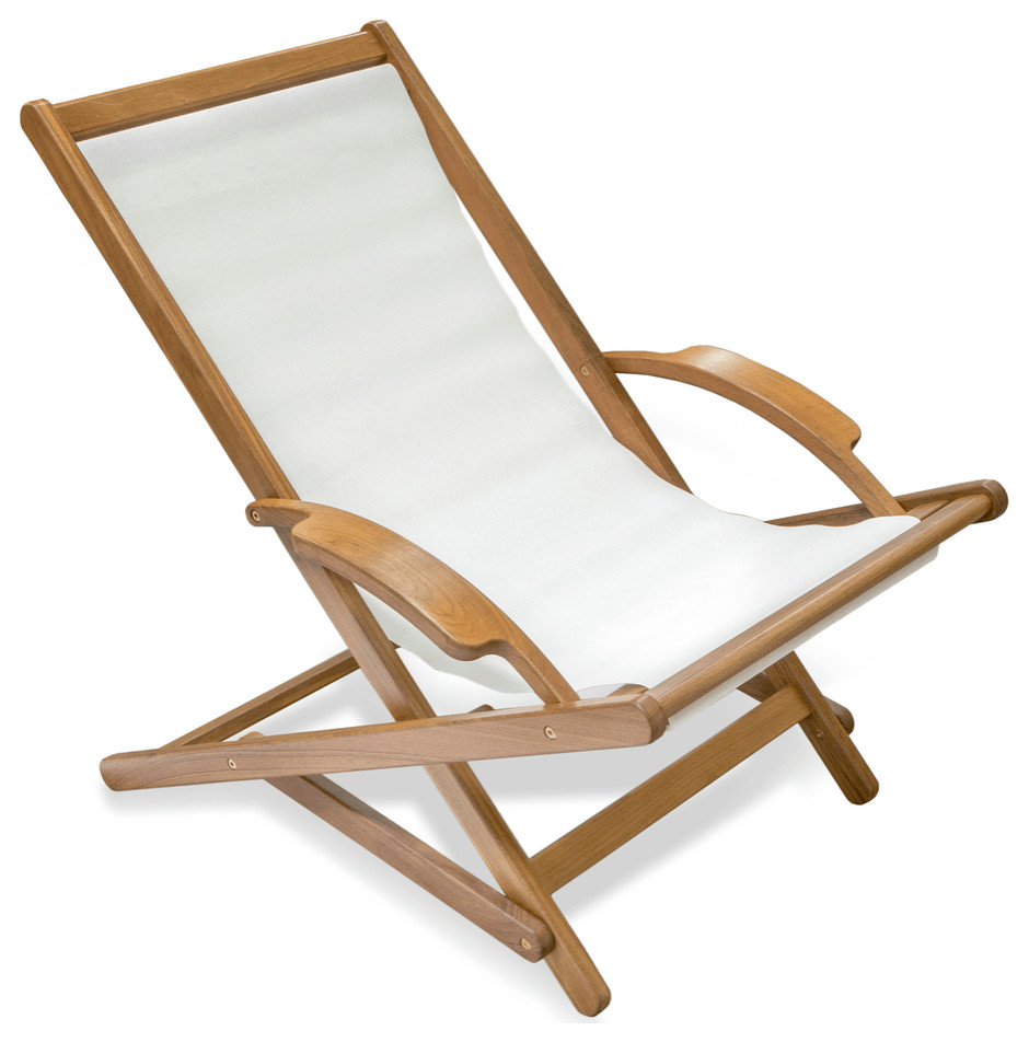 White And Brown Solid Wood Deck Chair - Transitional - Outdoor Lounge ...