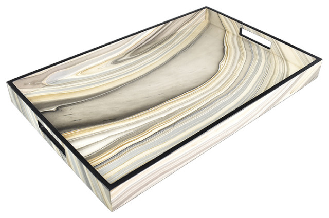 Lacquer Rectangle Tray, Tucson Paper Inlay with Black Trim ...