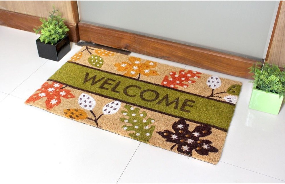 Red Machine Tufted Autumn Leaves Coir Doormat, 18"x30", 18"x30 ...