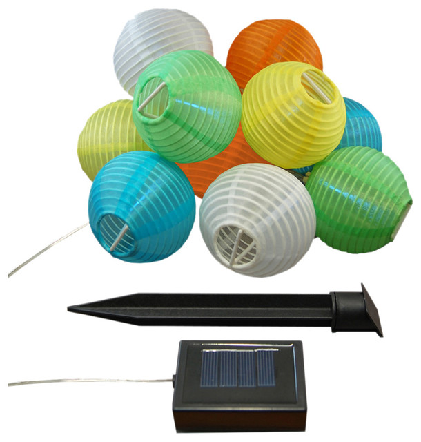 Solar Nylon String Lanterns, 3" Multi Color - Traditional - Outdoor ...