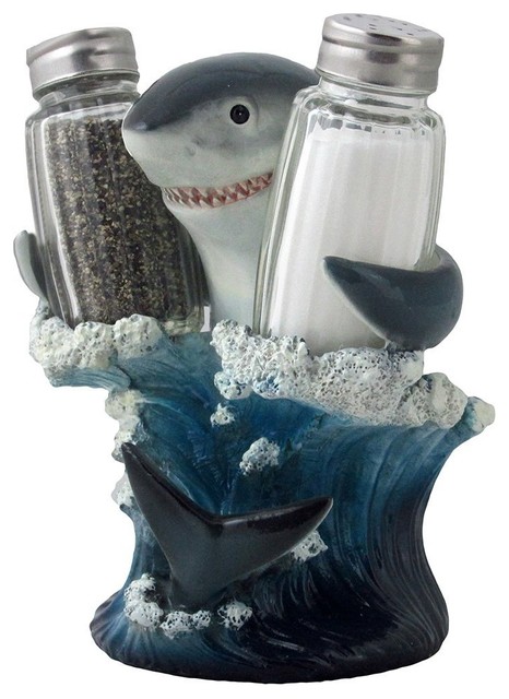 Great White Shark on Waves Glass Salt and Pepper Shaker, 3-Piece Set ...