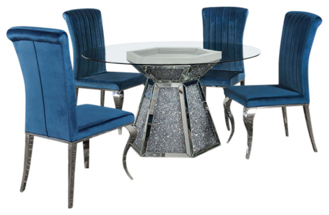 Quinn 5-piece Hexagon Pedestal Dining Room Set Mirror and Teal ...