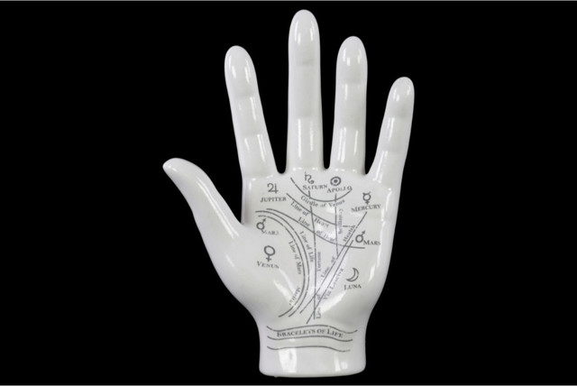 Astro Palmistry Hand Sculpture, Stoneware With Imprinted Labels, White ...